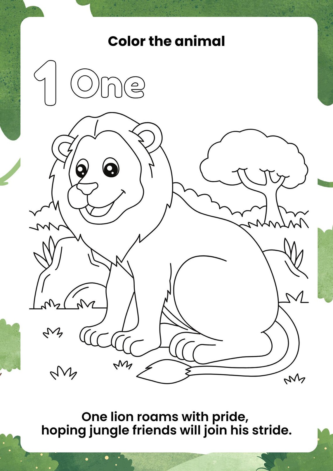 Jungle Animal Counting Coloring Pages | Fun Animal Worksheet for Kids ...