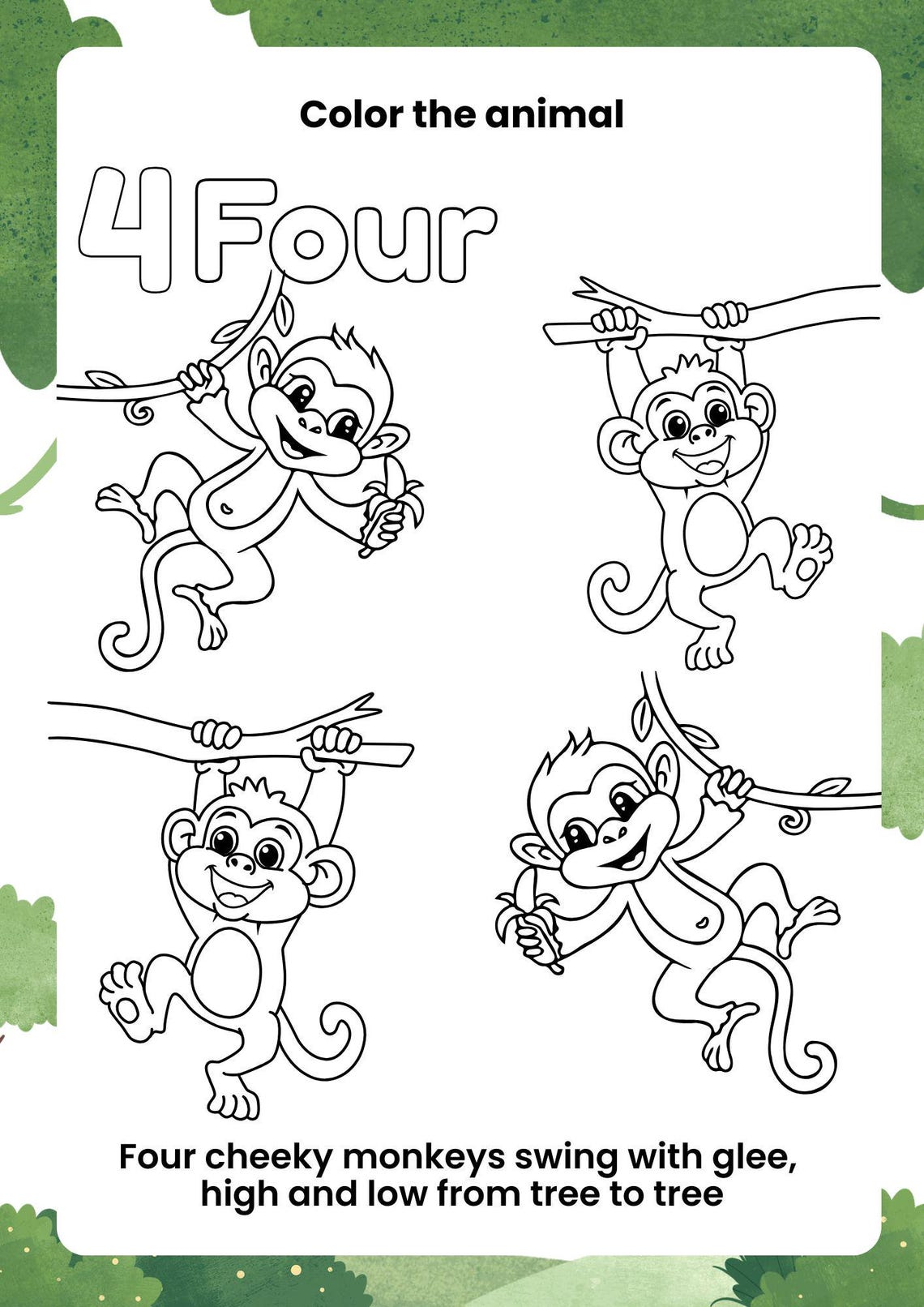Jungle Animal Counting Coloring Pages | Fun Animal Worksheet for Kids ...