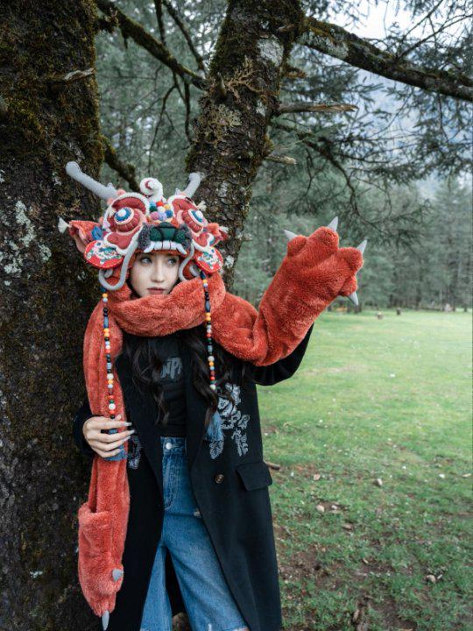 Red Dragon Hat With Scarf - Etsy