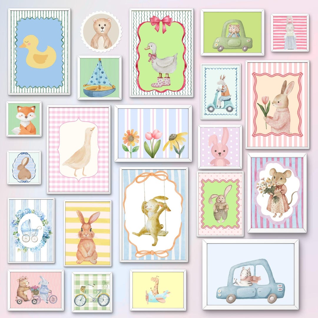 200 Nursery Wall Art Prints Bundle, Cute Girl Room Wall Art, Boy Room ...
