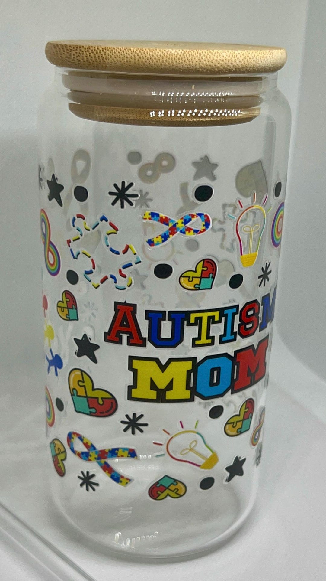 Autism Awareness Glass Cup, 16oz Puzzle Piece Tumbler, Inclusion Glass ...