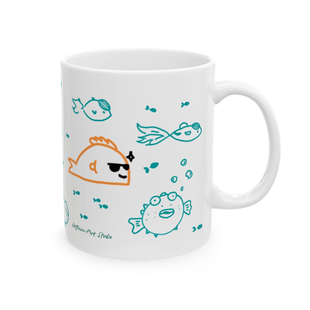 Ocean Fish Ceramic Mug, Fun Sea Creatures, Beach Vibes, Summer ...