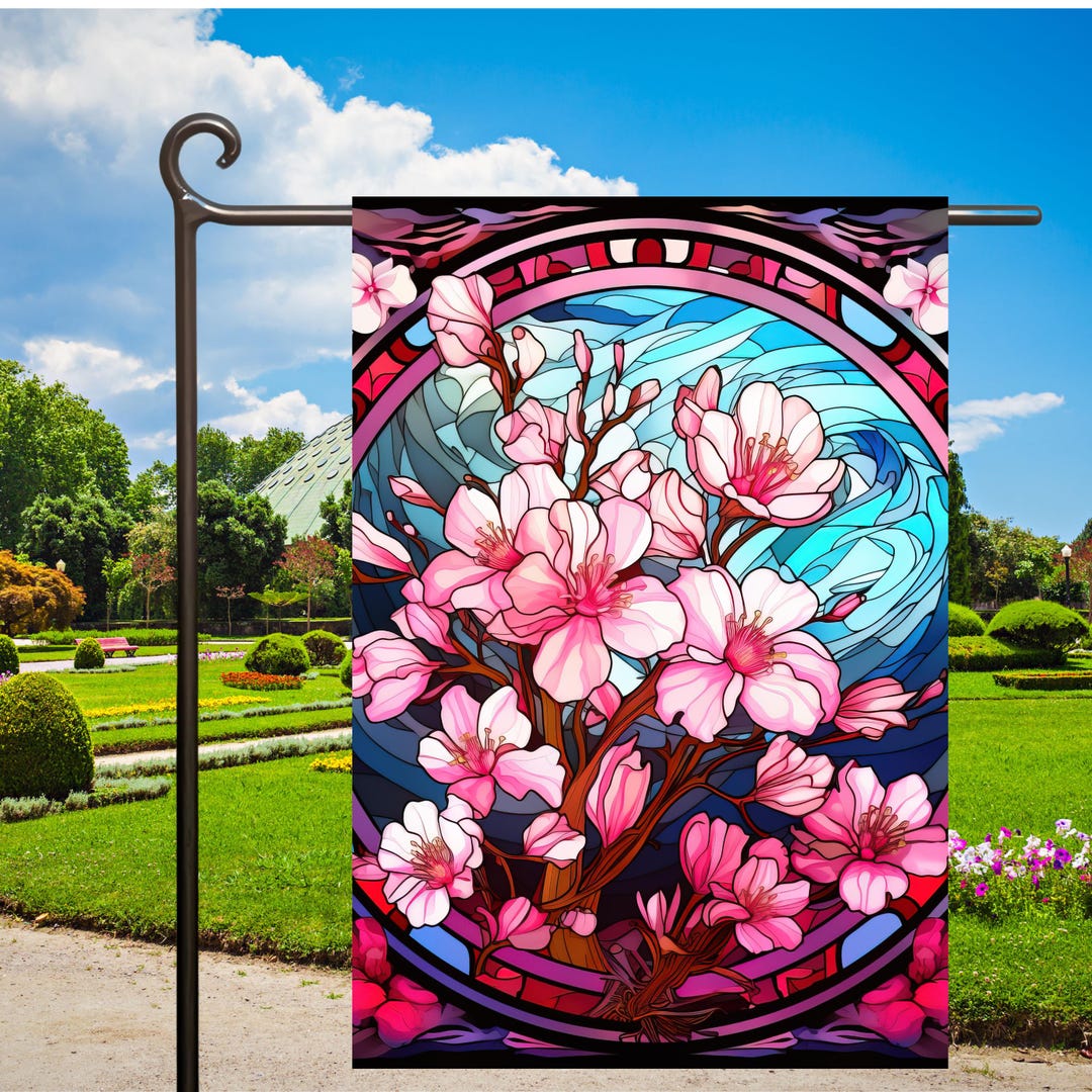 Japanese Cherry Blossom Garden Flag, Stained-glass Tree, Flowers Spring ...