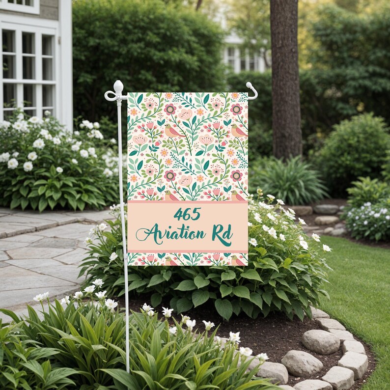 Personalized Address Flower Sign, Custom Welcome House Flag, New Home ...