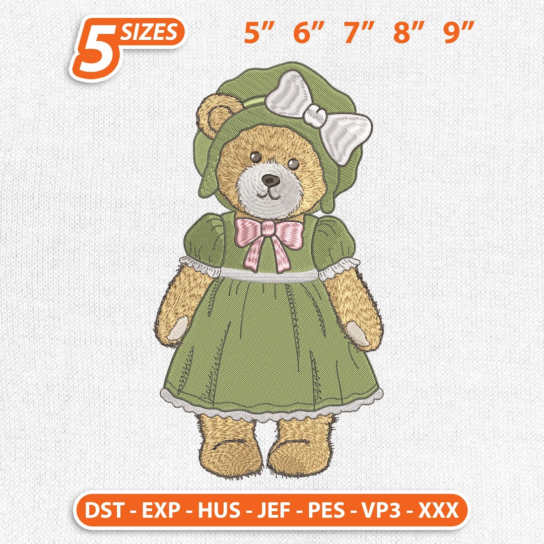 Vintage Thrifted Bear Embroidery Design, Coquette Teddy Bear Girl ...