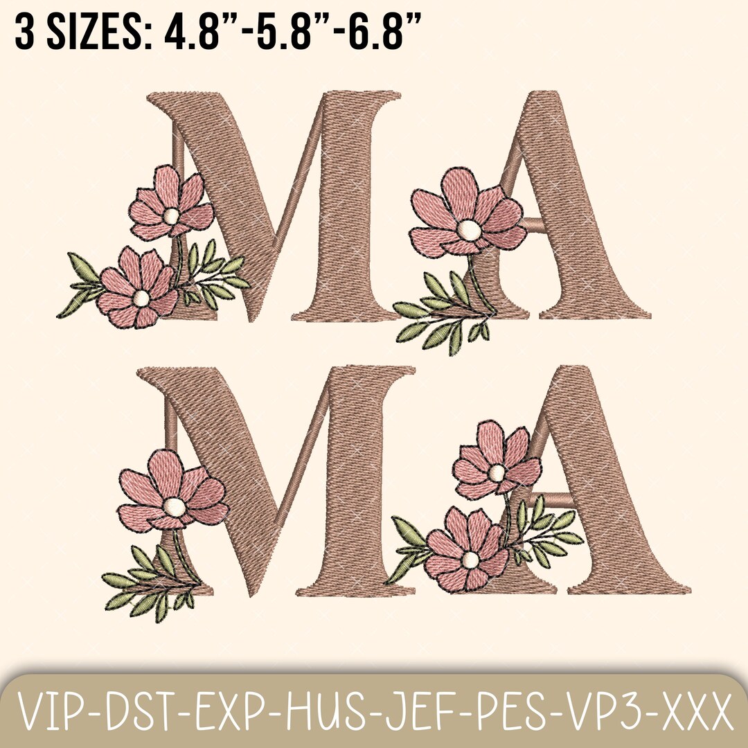 Mama Machine Embroidery Design, MAMA Floral Embroidery Letters, Daisy ...