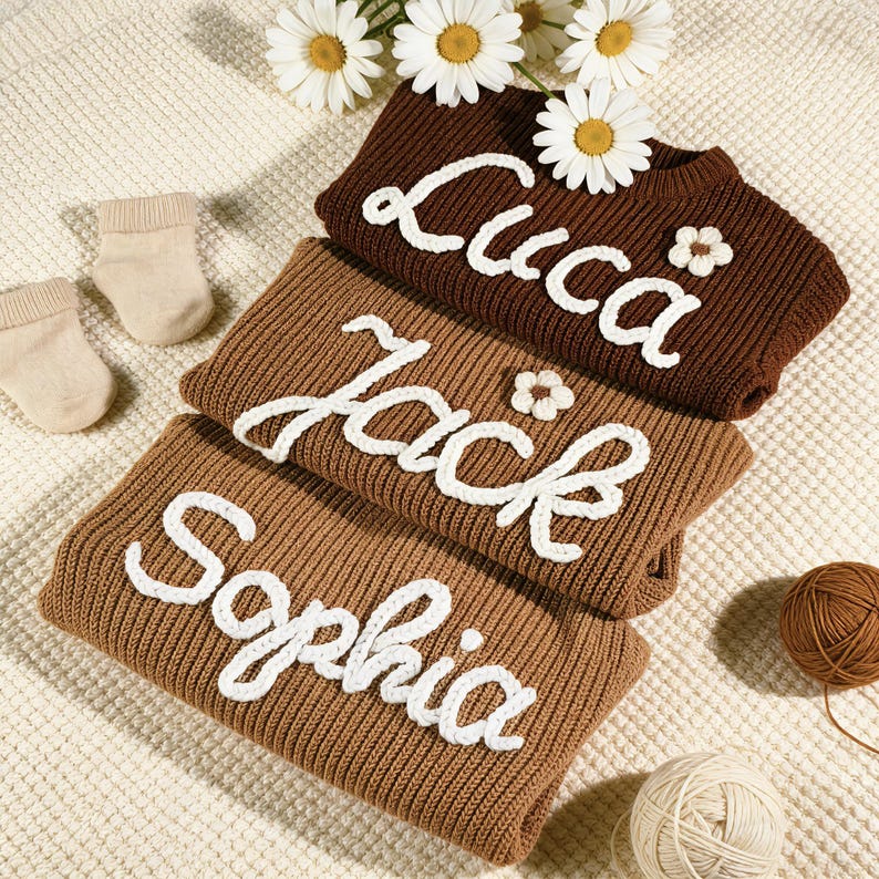 Personalized Baby Name Sweater, Hand Embroidered Toddler Sweater ...