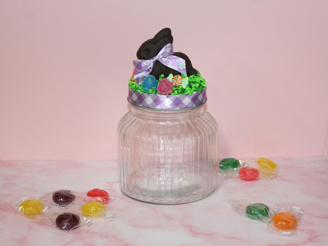 Easter Candy Dish Featuring a Clear Glass Jar Topped With Festive ...