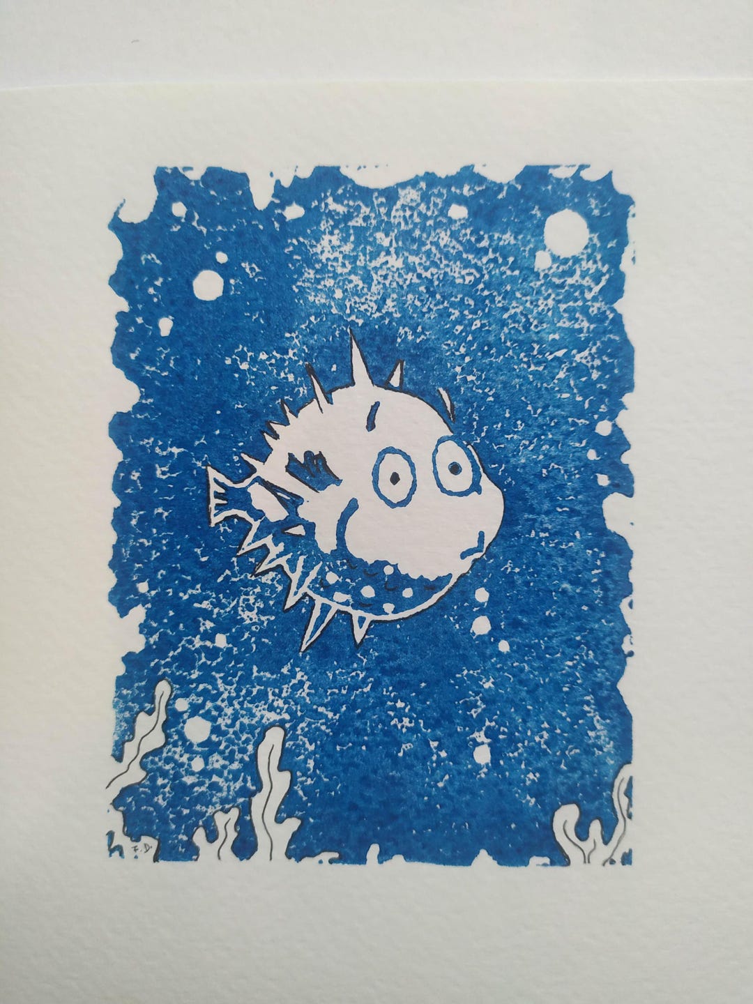 Little Puffer Fish, Original Illustration, Linocut and Ink - Etsy
