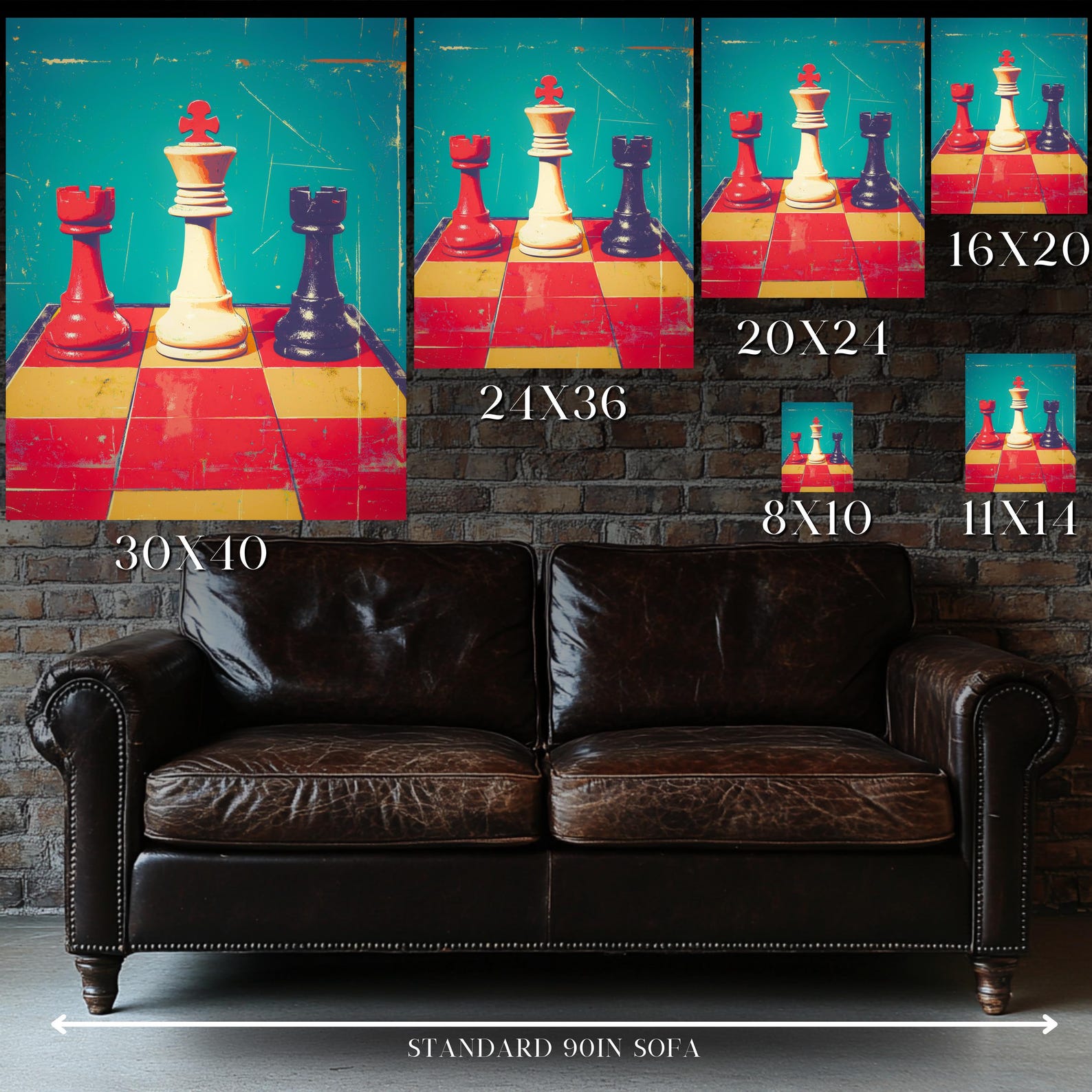 Vintage Chess Pieces Poster – Colorful Pop Art for Office or Game Room ...