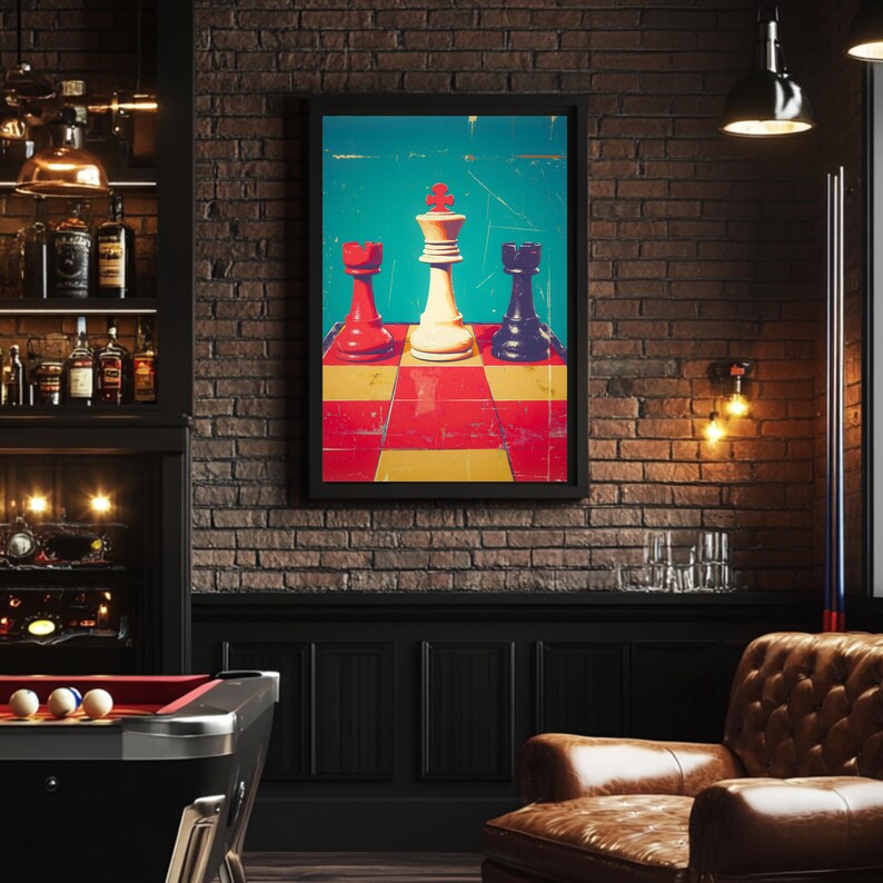 Vintage Chess Pieces Poster – Colorful Pop Art for Office or Game Room ...