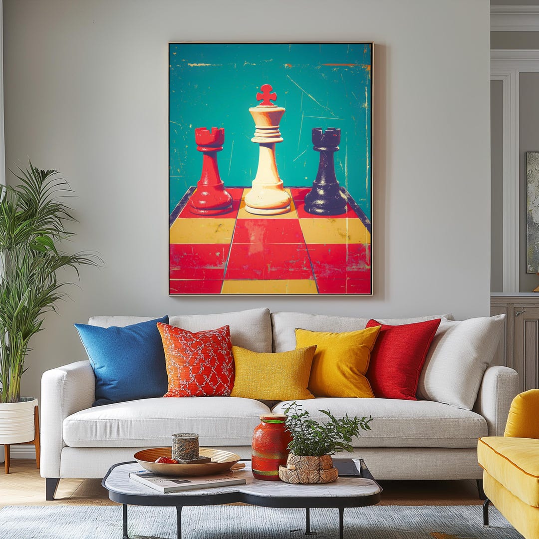 Vintage Chess Pieces Poster – Colorful Pop Art for Office or Game Room ...