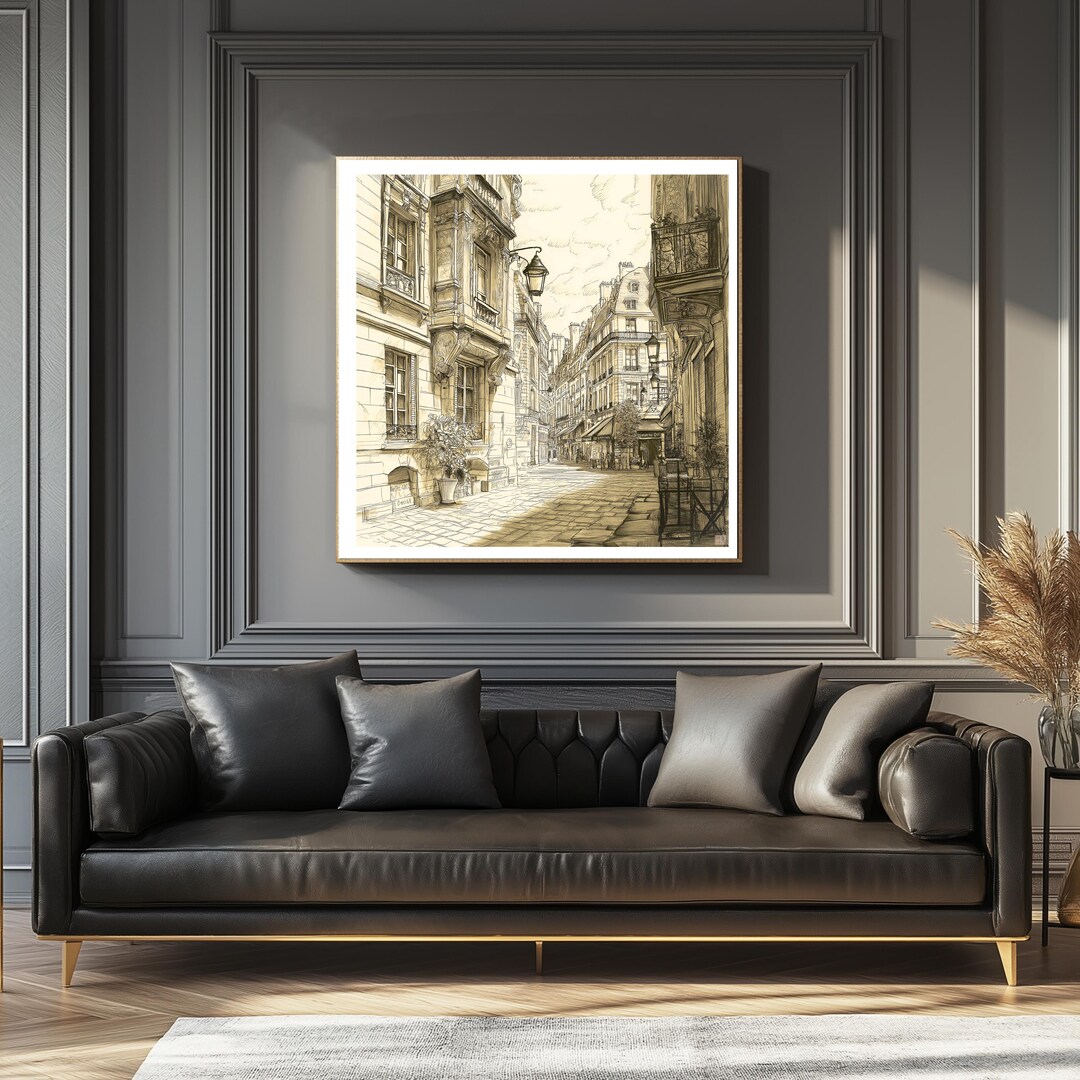 Paris Street Corner Sketch Wall Art Vintage French Architecture Square ...