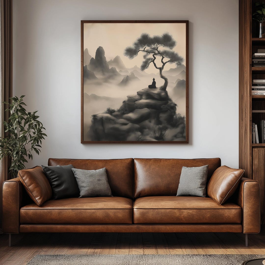 Meditating Buddha Ink Wash Painting – Serene Zen Buddhist Art Print for ...