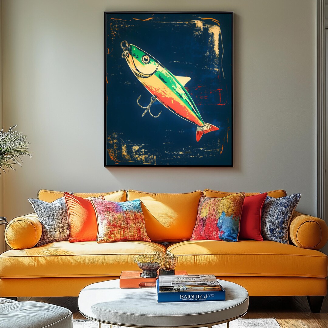 Rustic Fishing Lure Pop Art – Vibrant Wall Art for Cabin, Den, or ...