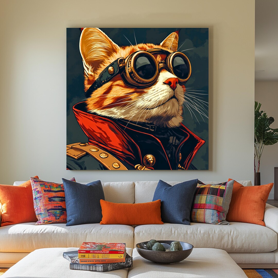Vintage Cat Canvas Art, Retro Cat Wall Decor, Pet Lover Gift, Unique ...