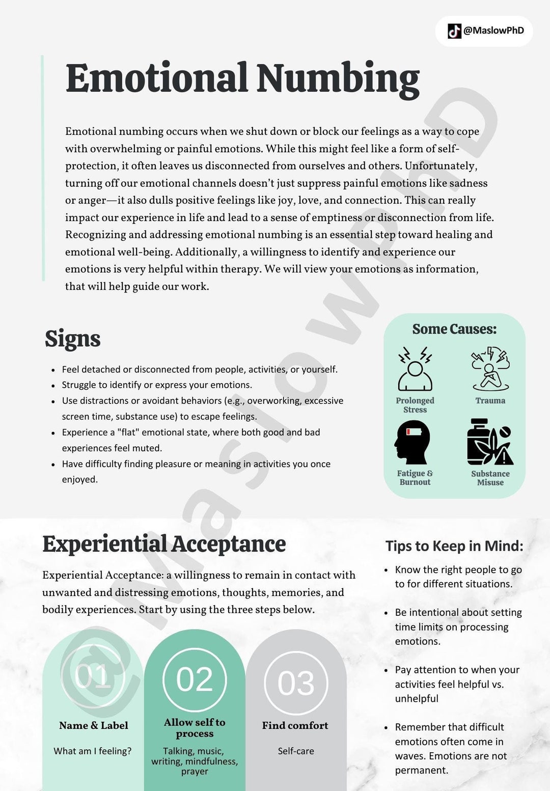 Emotional Numbing Handout - Etsy