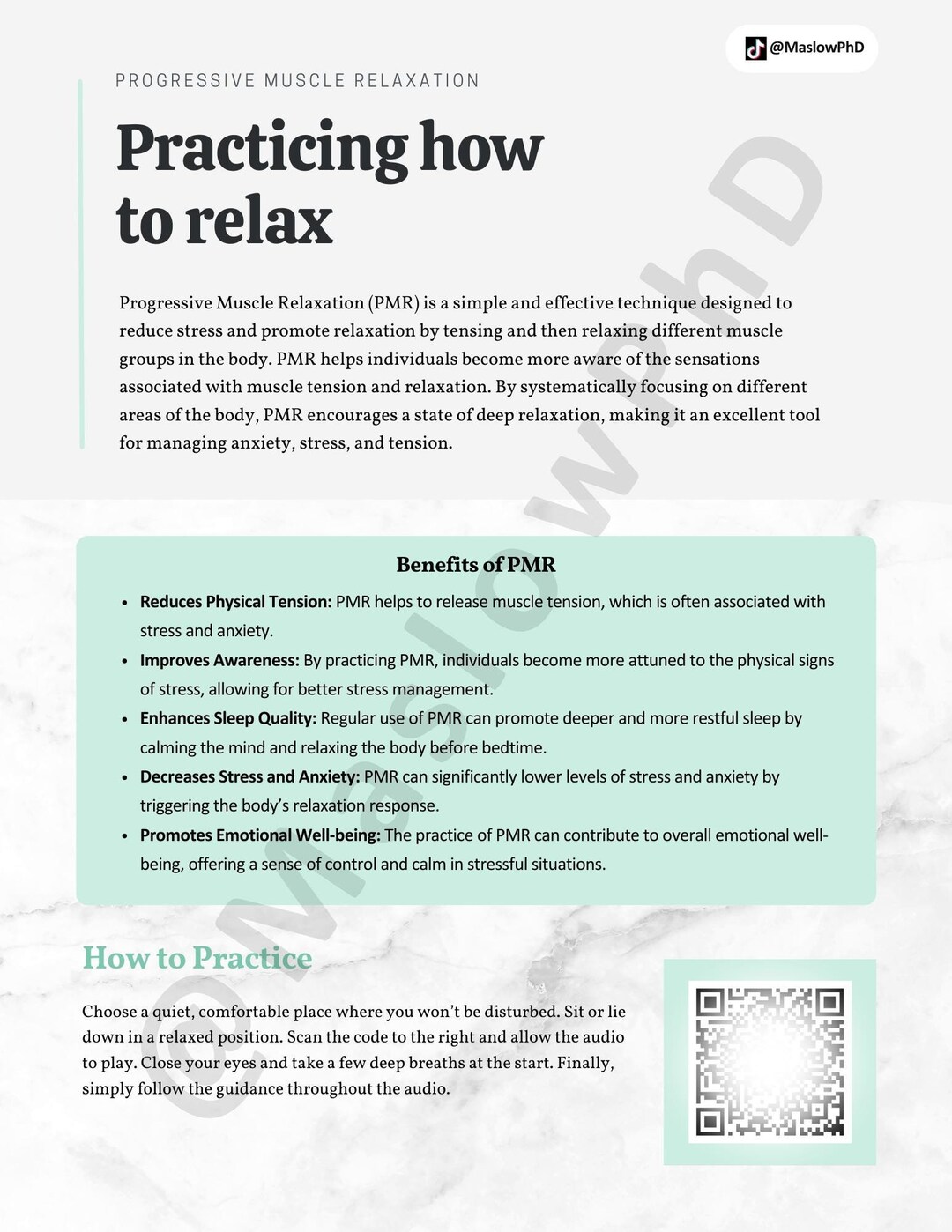 Progressive Muscle Relaxation Handout - Etsy