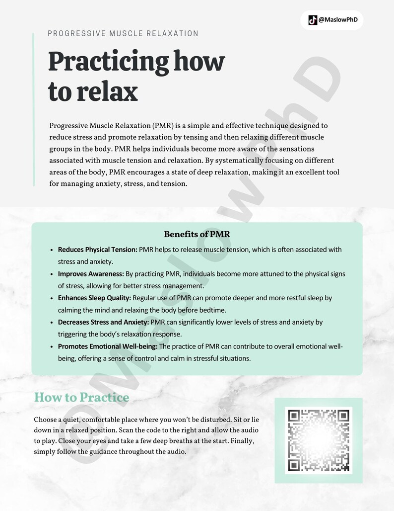 Progressive Muscle Relaxation Handout - Etsy