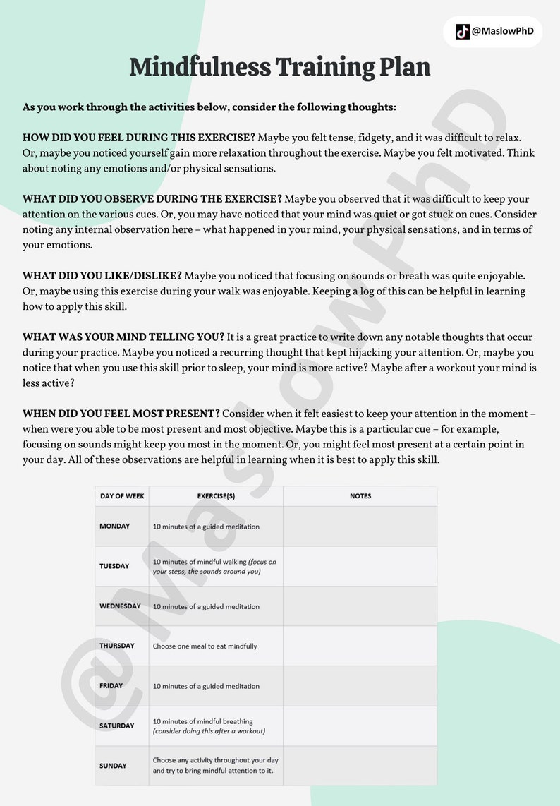 Mindfulness Training Plan - Etsy