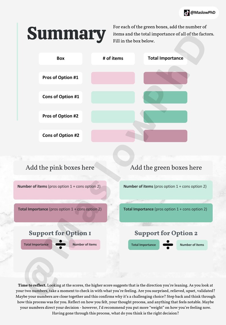 Decisional Balance Worksheet - Etsy