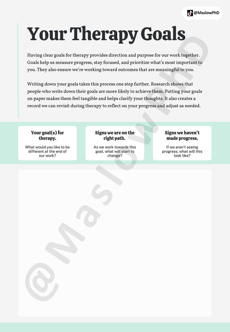Therapy Goals Worksheet - Etsy
