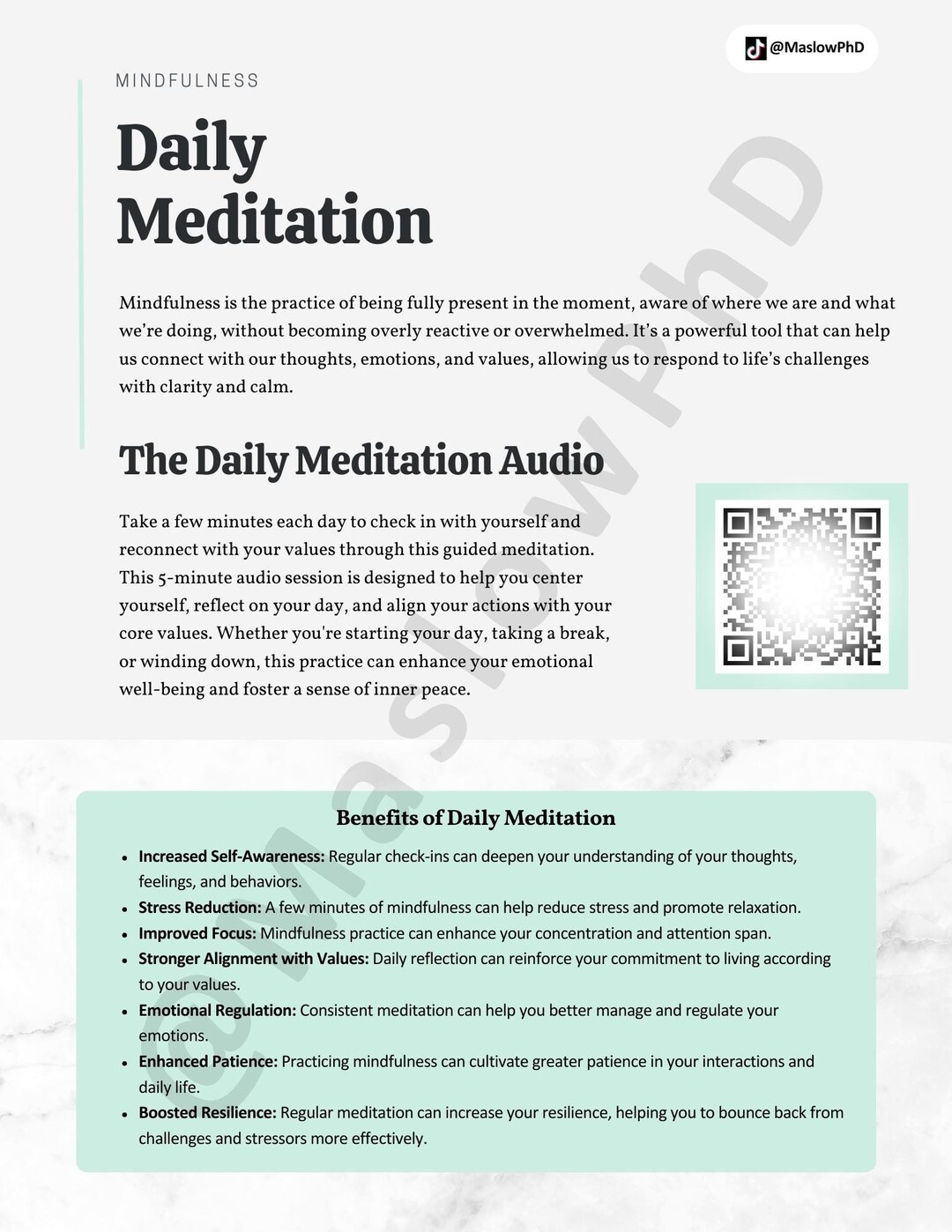 Daily Mindfulness Exercise Handout - Etsy