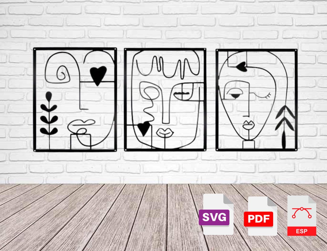 Face Lines Laser Cut Files for Wall Art DXF SVG, CNC Router File for ...