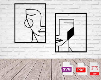 Faces Wall Art Laser Cut Files DXF SVG, CNC Router File for Wood ...