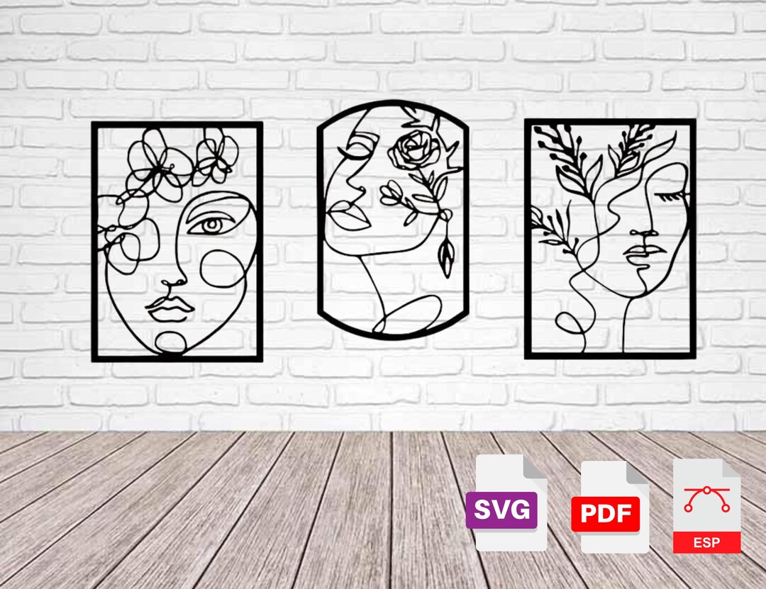 Minimalist Faces Laser Cut Files for Wall Art DXF SVG, CNC Router File ...