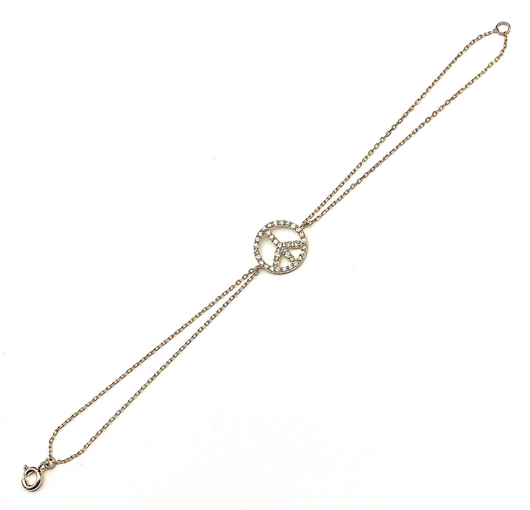 Delicate 2 Strand Peace Symbol Crystal Sterling Silver Gold Bracelet - Etsy