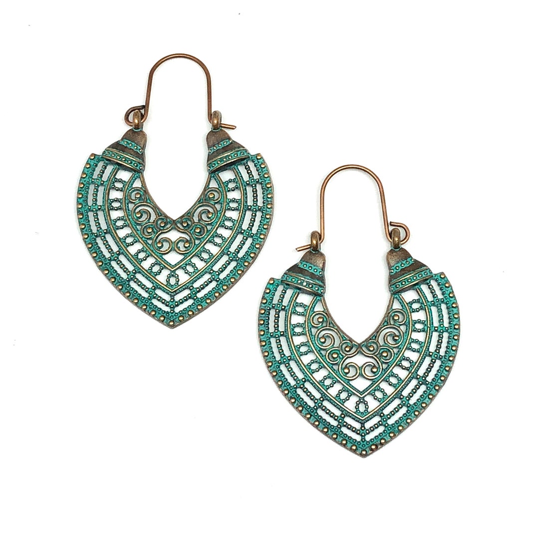 Hoop Earrings Women's Side Profile Chevron Design in Vintage Copper ...