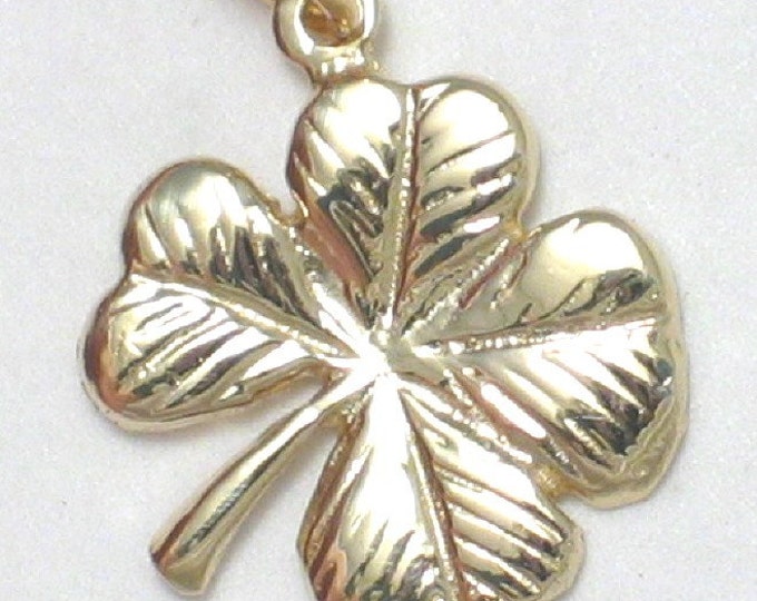 SOLID 14K GOLD 4 H OR 4 LEAF CLOVER BRACELET CHARM OR NECKLACE PENDANT ...