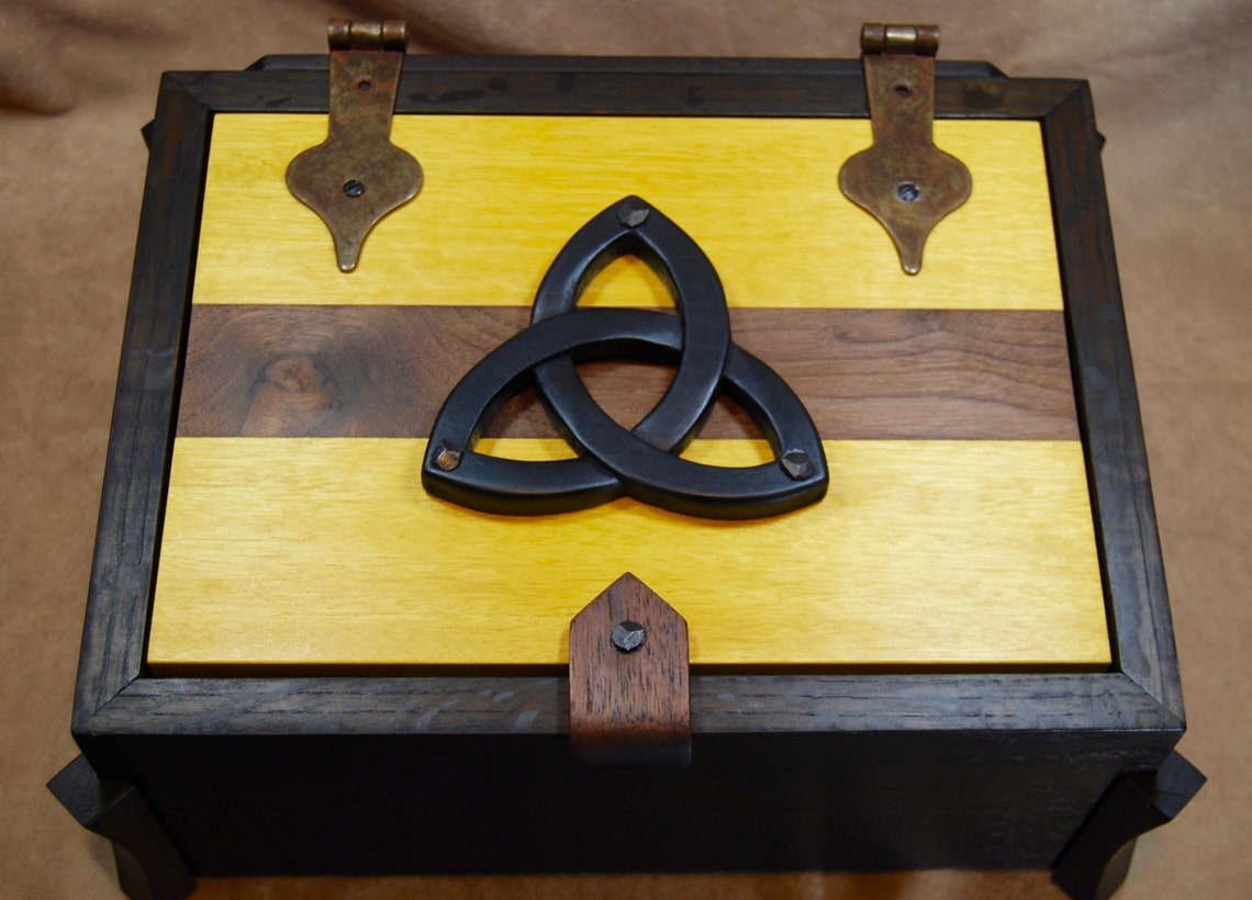 Large Ebonized Oak and Yellow Heart Box With Hand-carved Triquetra - Etsy