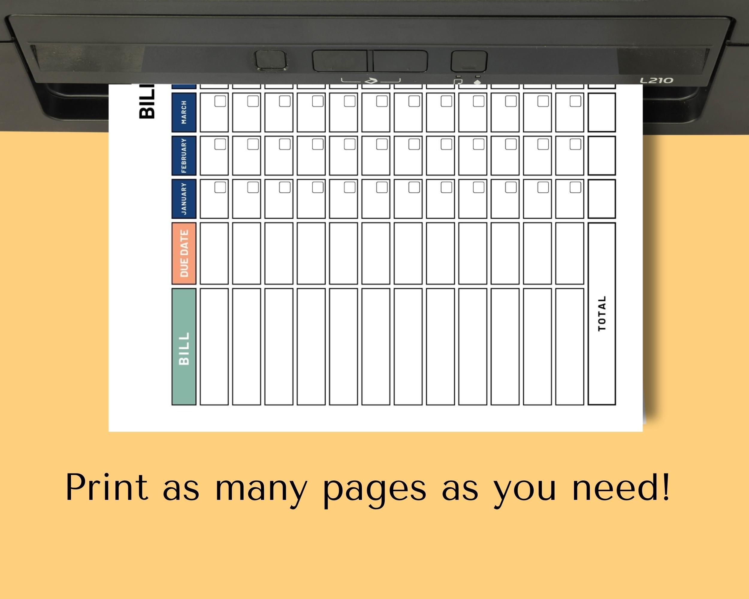 Printable Bill Tracker: Monthly Budget Planner (A4, A5, Letter Sizes ...