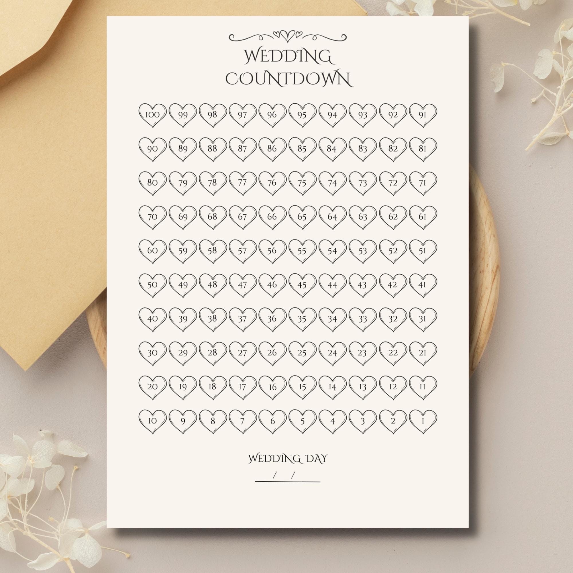Wedding Countdown Tracker: 100 & 30 Day Printable (PDF Bundle) - Etsy