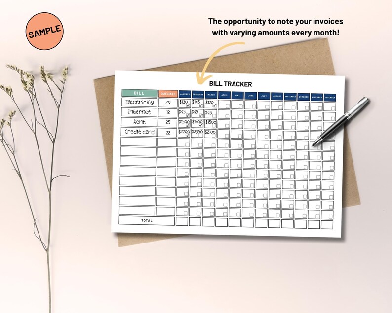 Printable Bill Tracker: Monthly Budget Planner (A4, A5, Letter Sizes ...