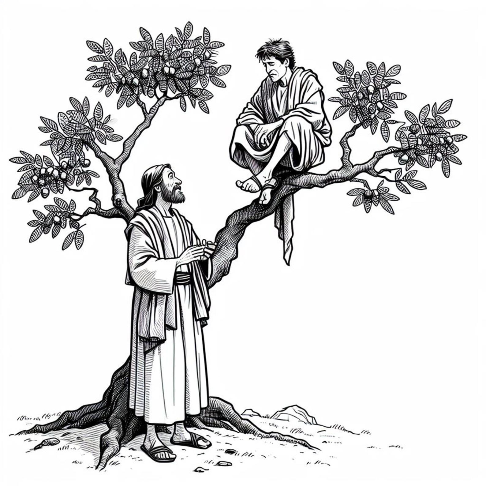 Bible Story Coloring Pages: Zacchaeus the Tax Collector and Jesus - Etsy