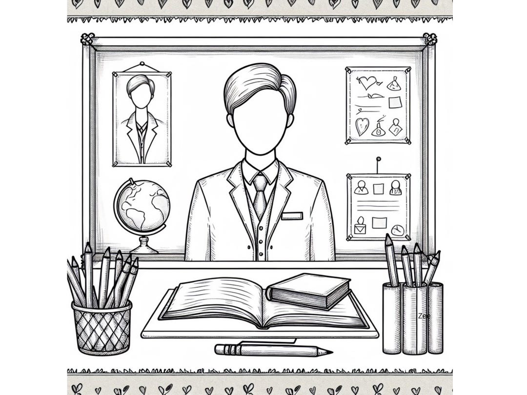 A Complex Coloring Image of a Faceless Male Teacher in His Classroom ...