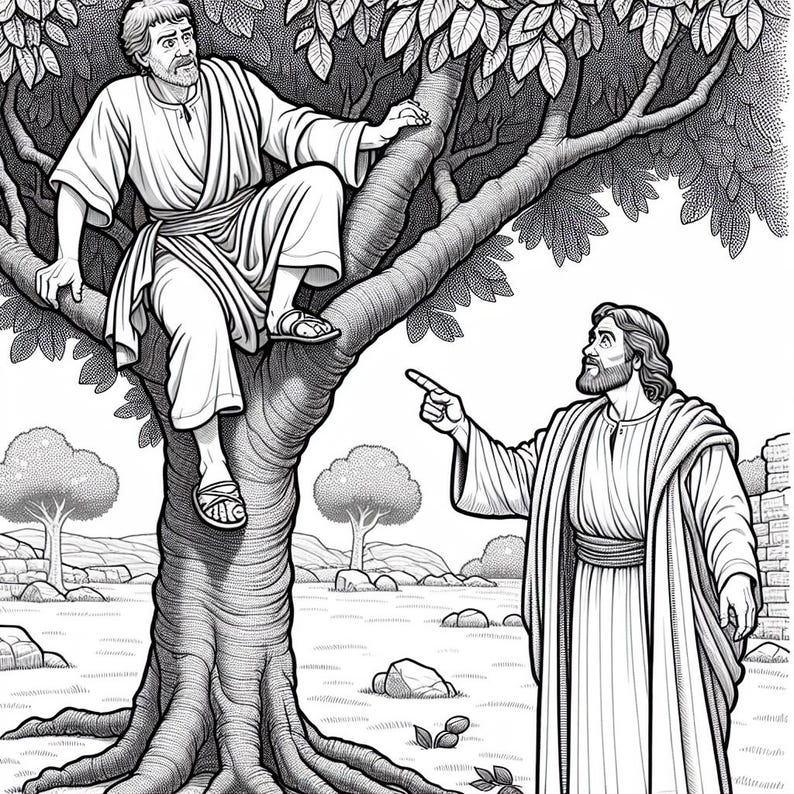 Bible Story Coloring Pages: Zacchaeus the Tax Collector and Jesus - Etsy