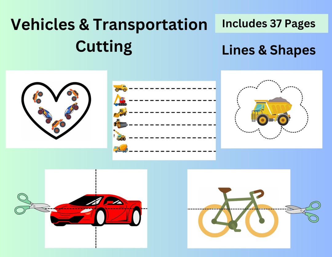 Vehicles and Transportation Cutting Practice - Etsy