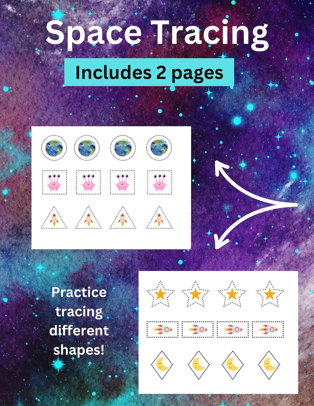 Space Theme Shape Tracing Worksheets, Fine Motor Skills (digital ...