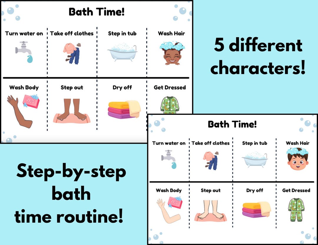 Bath Time Routine Visual Schedule I Routine Guide I Home Routine Visual I Life Skills I ...