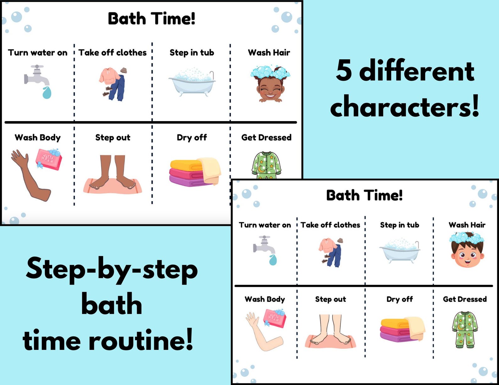 Bath Time Routine Visual Schedule I Routine Guide I Home Routine Visual ...