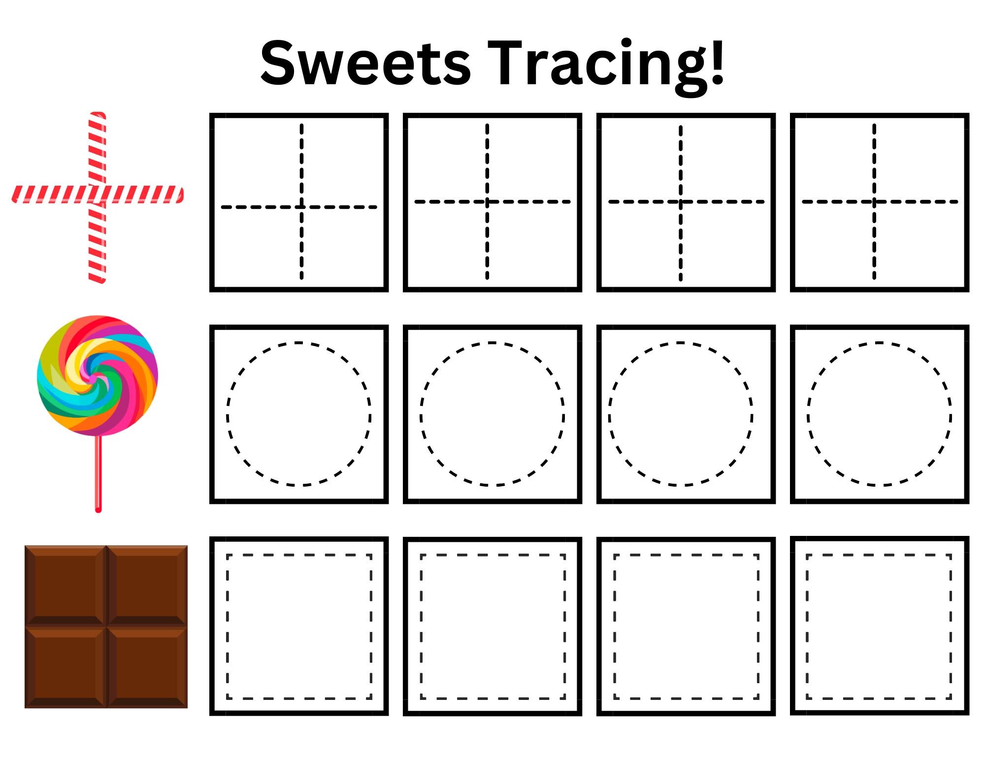 Sweets Shape Tracing Worksheet: Fine Motor Skills Activity (digital ...