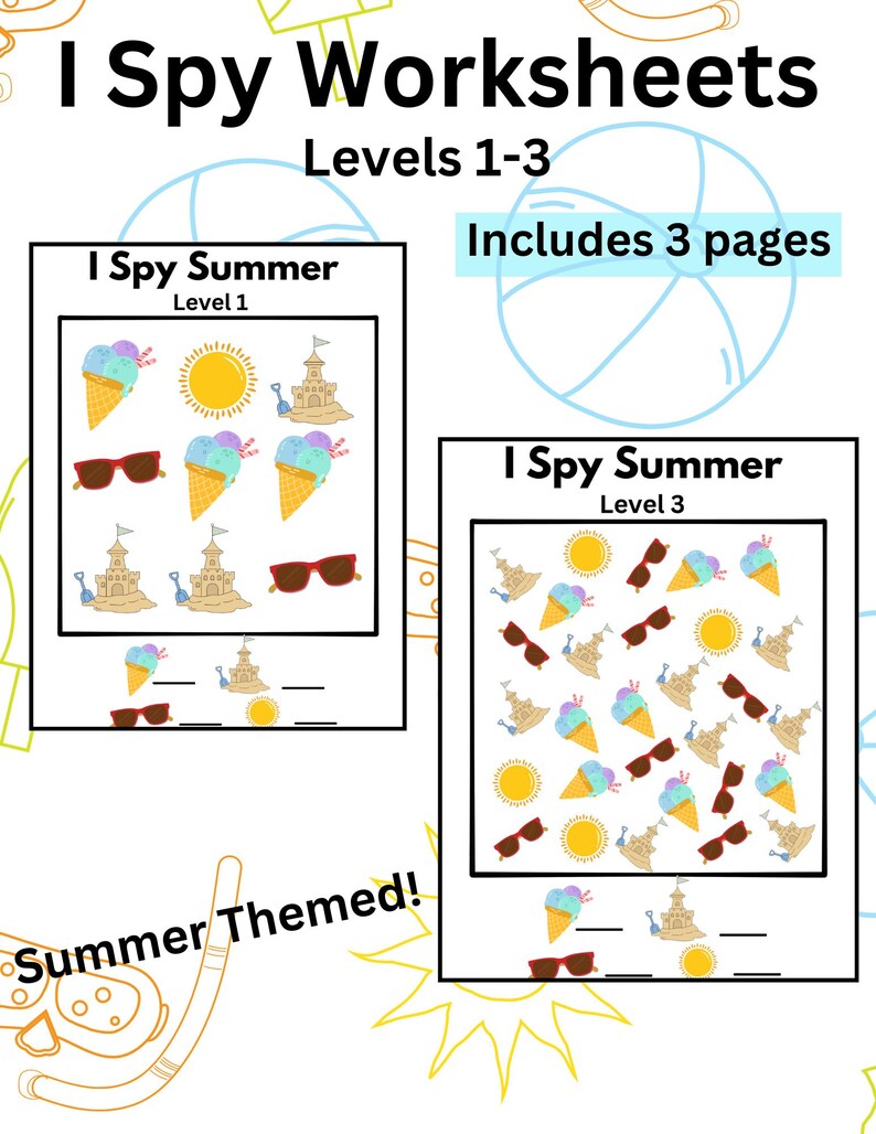 Summer I Spy Worksheets: Visual Scanning Game (digital Download) - Etsy