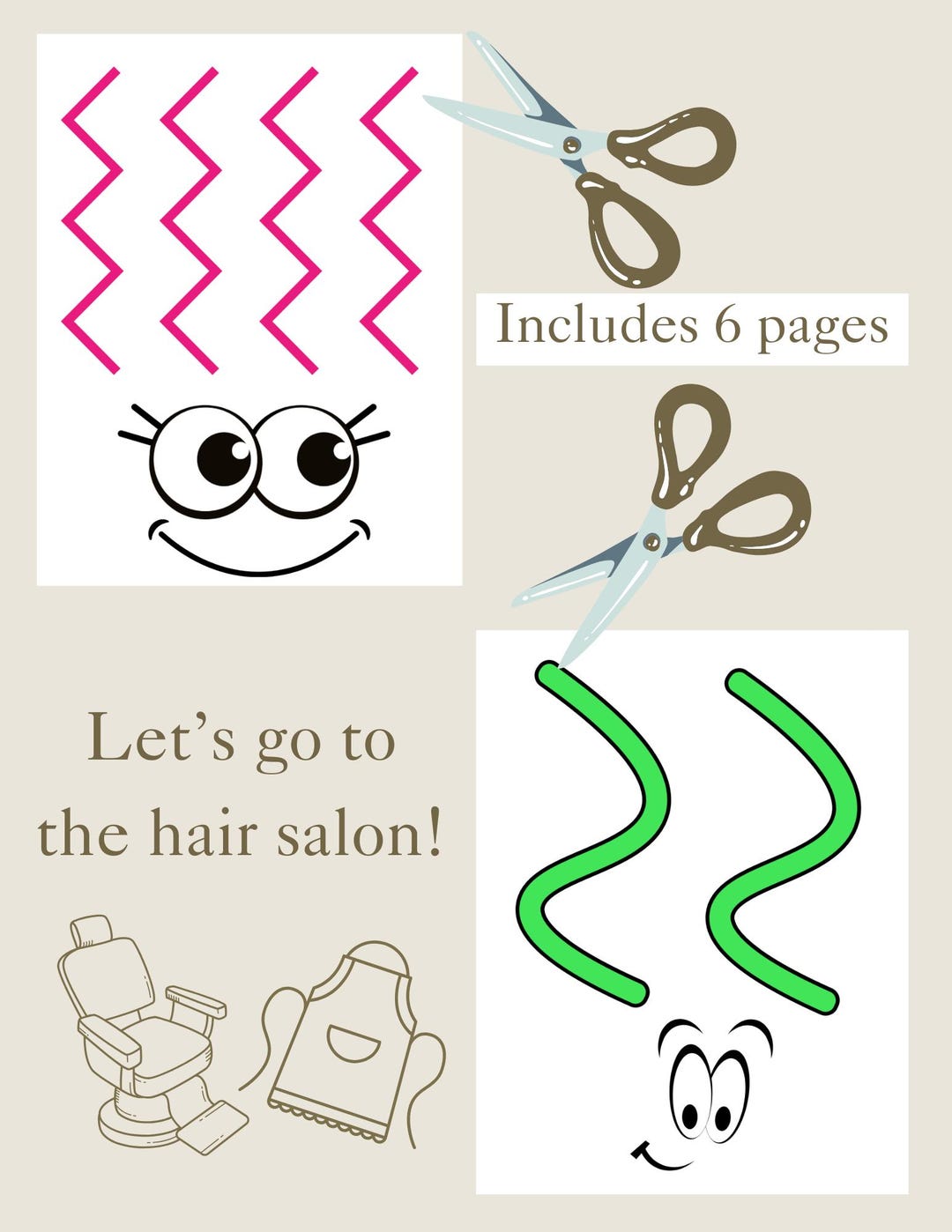 Hair Salon Scissor Skills Practice: Fine Motor Activity (digital ...