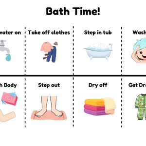 Bath Time Routine Visual Schedule I Routine Guide I Home Routine Visual I Life Skills I ...