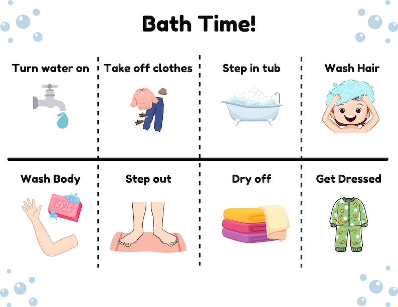 Bath Time Routine Visual Schedule I Routine Guide I Home Routine Visual ...