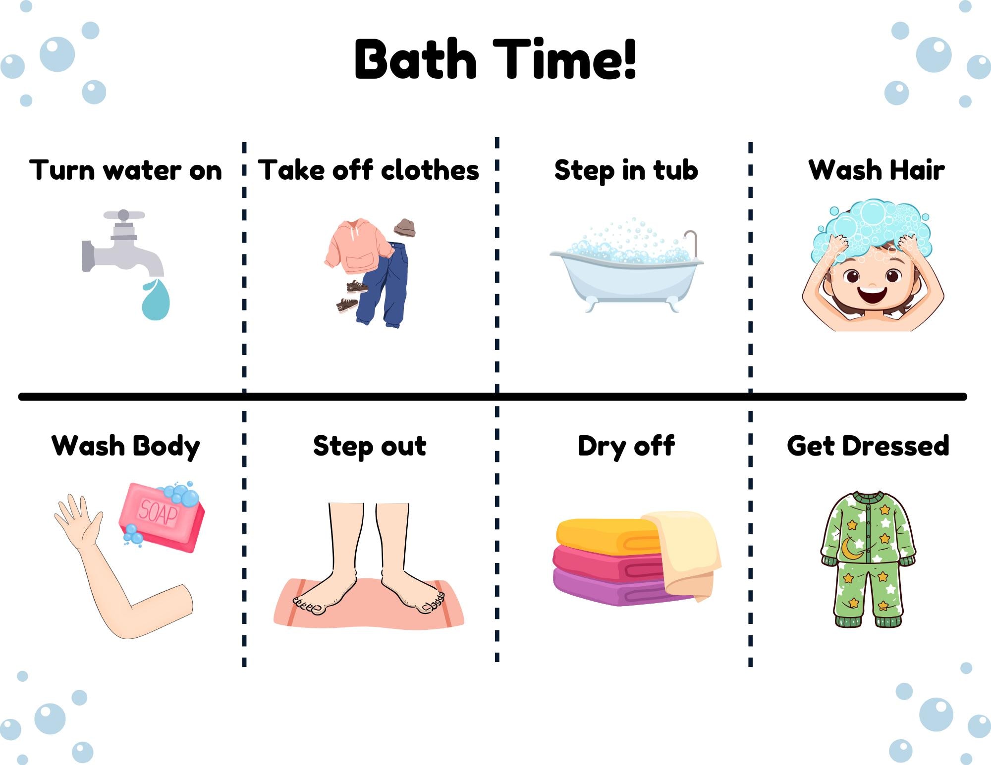 Bath Time Routine Visual Schedule I Routine Guide I Home Routine Visual ...